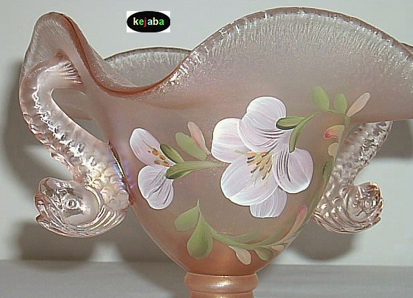 Fenton Hp Sunset Stretch Dolphin Compote Signed George Fenton