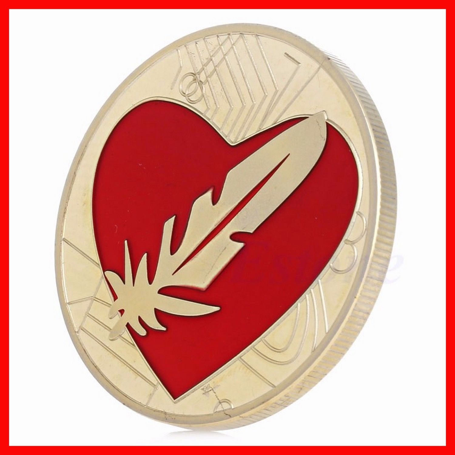Coin Feather Coin Like Bitcoin Gold silver Plated Red Heart Love Coins ...