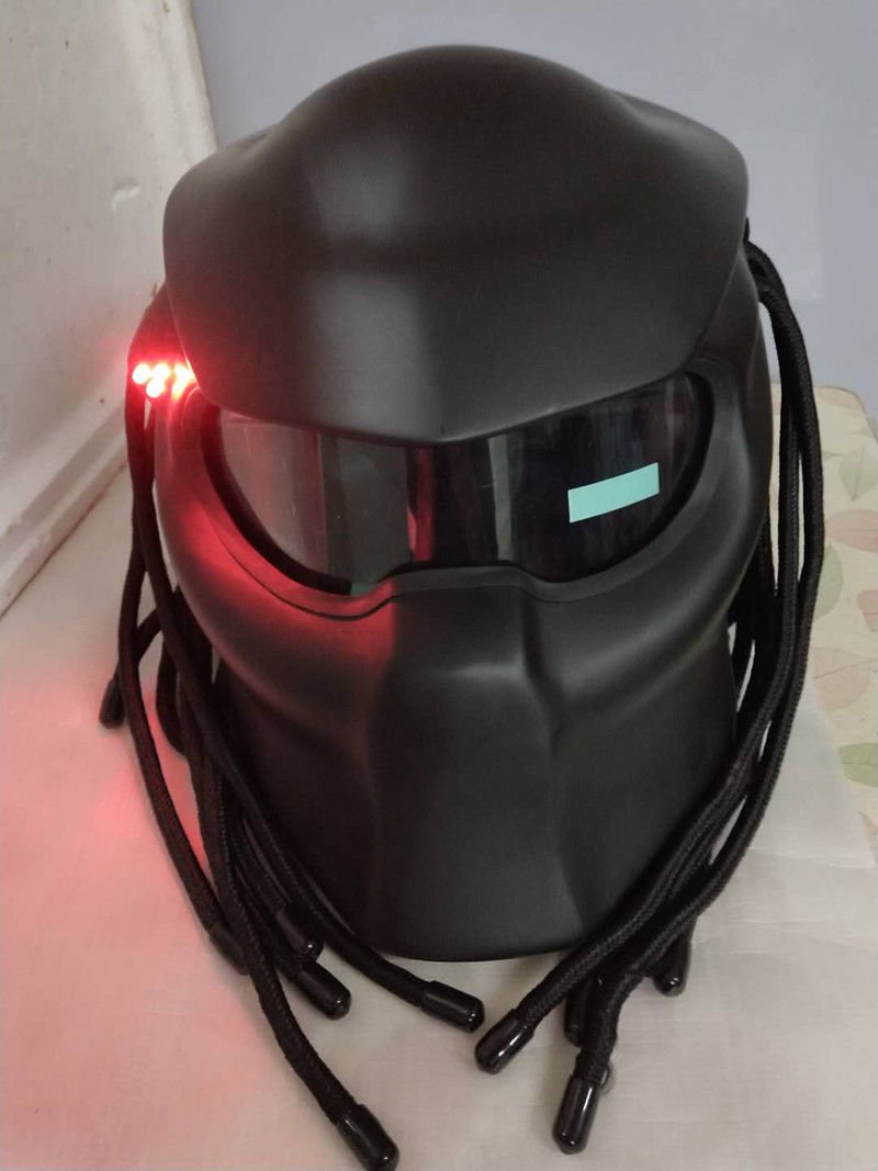Predator Helmet Motorcycle Full Face LED Lights Motocross Masei Black Matte