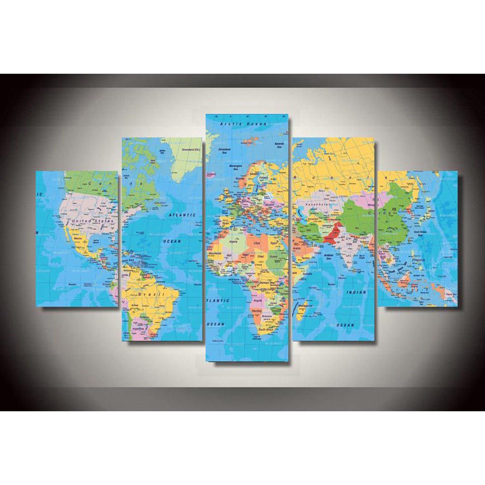 Large Framed World Map Colorful Traditional Wall Art Print Home Decor 5 ...