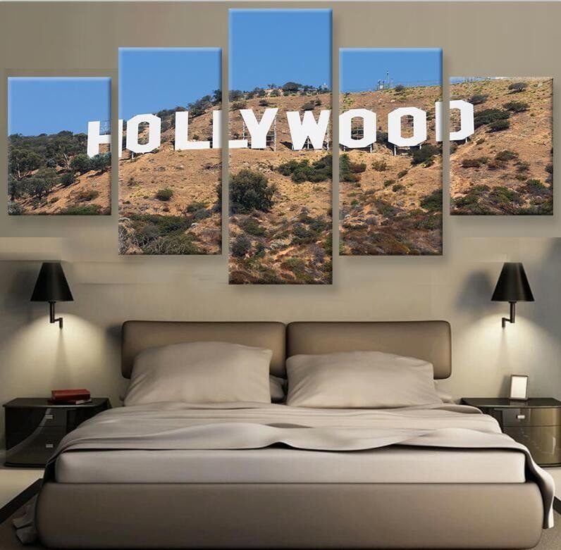 Large Framed Famous Hollywood Sign Movies Wall Art Print Home Decor 5 Piece