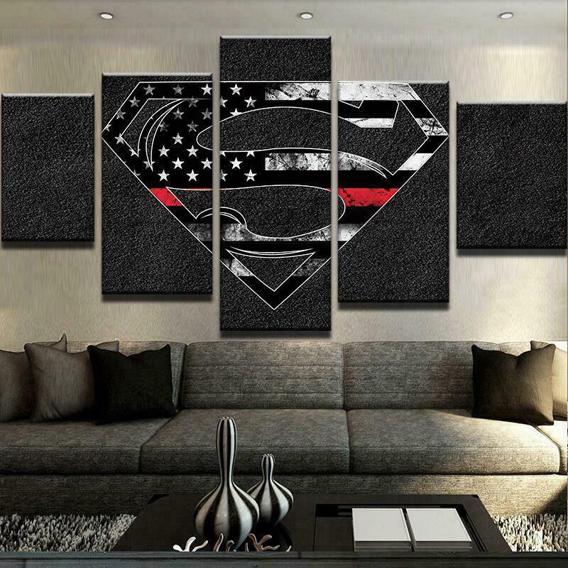 Superman Flag Symbol Five Piece Framed Canvas Multi Panel Home Decor Art