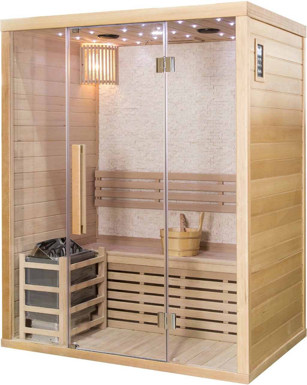 Canadian Hemlock Wood Traditional Swedish 2 Person Wall Sauna, with 4 ...