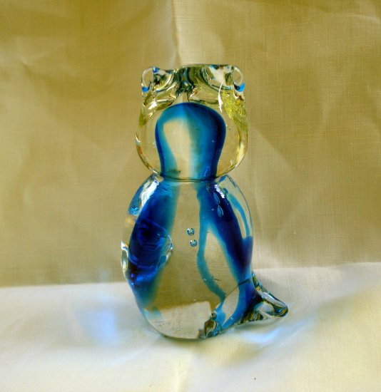 Lead crystal glass cat figurine Solvang California blue as new vintage ...