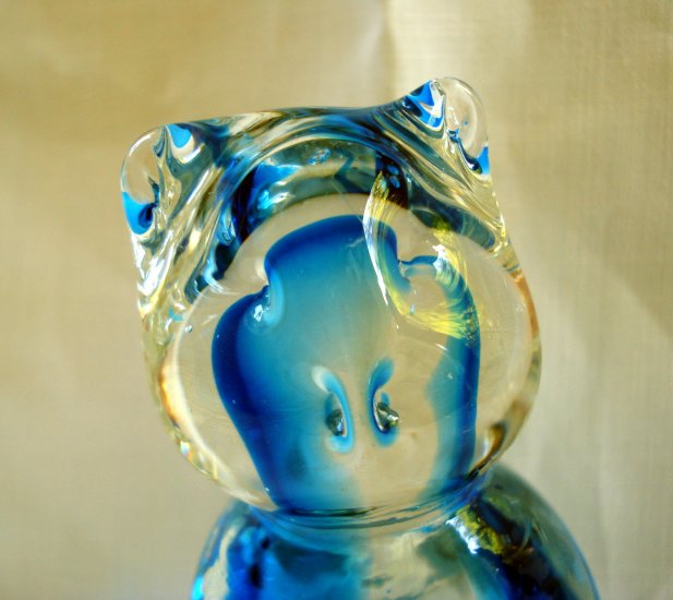 Lead crystal glass cat figurine Solvang California blue as new vintage ...