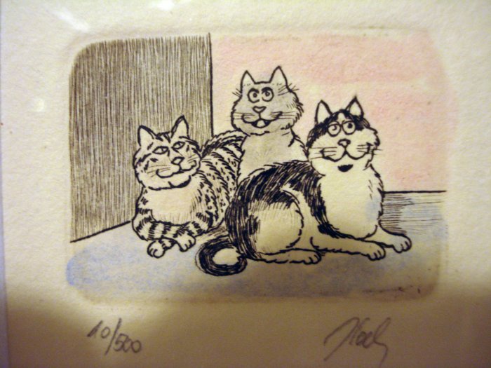 Limited edition 3 cats print signed numbered framed preowned cm1382