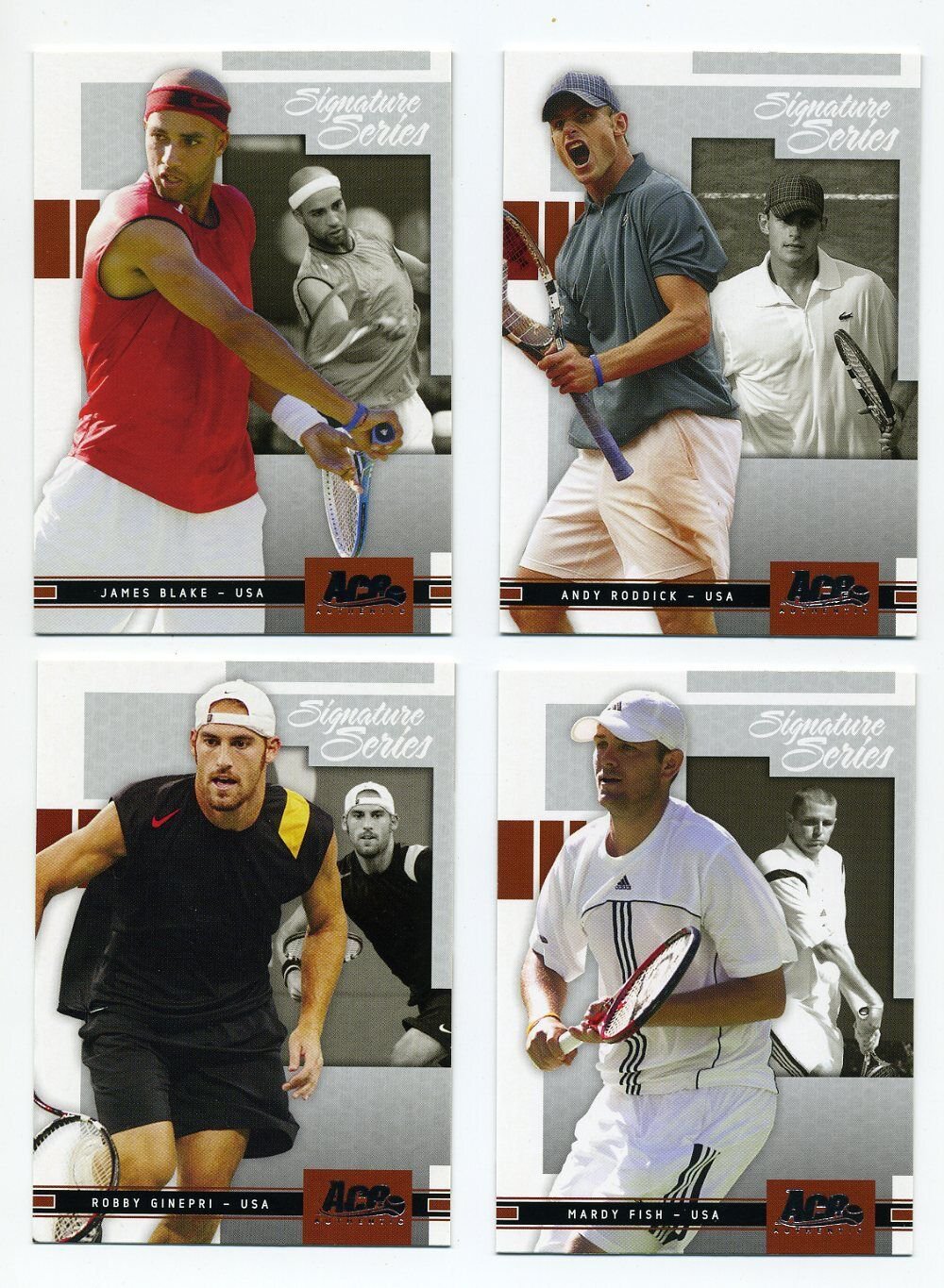 2005 Ace Signature - 4 Tennis Cards Lot - Blake Roddick Ginepri Fish