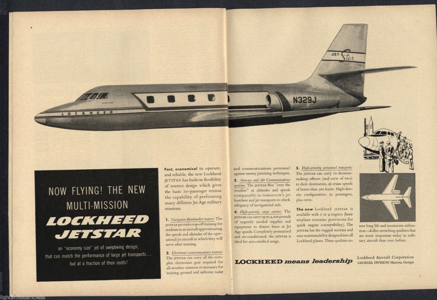 1958 LOCKHEED JETSTAR AIRCRAFT MARIETTA GEORGIA VINTAGE PRINT AD