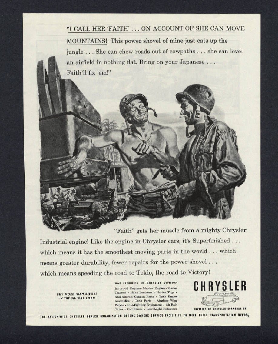 1944 CHRYSLER WW2 MILITARY EQUIPTMENT SHOVEL VINTAGE MAGAZINE PRINT AD