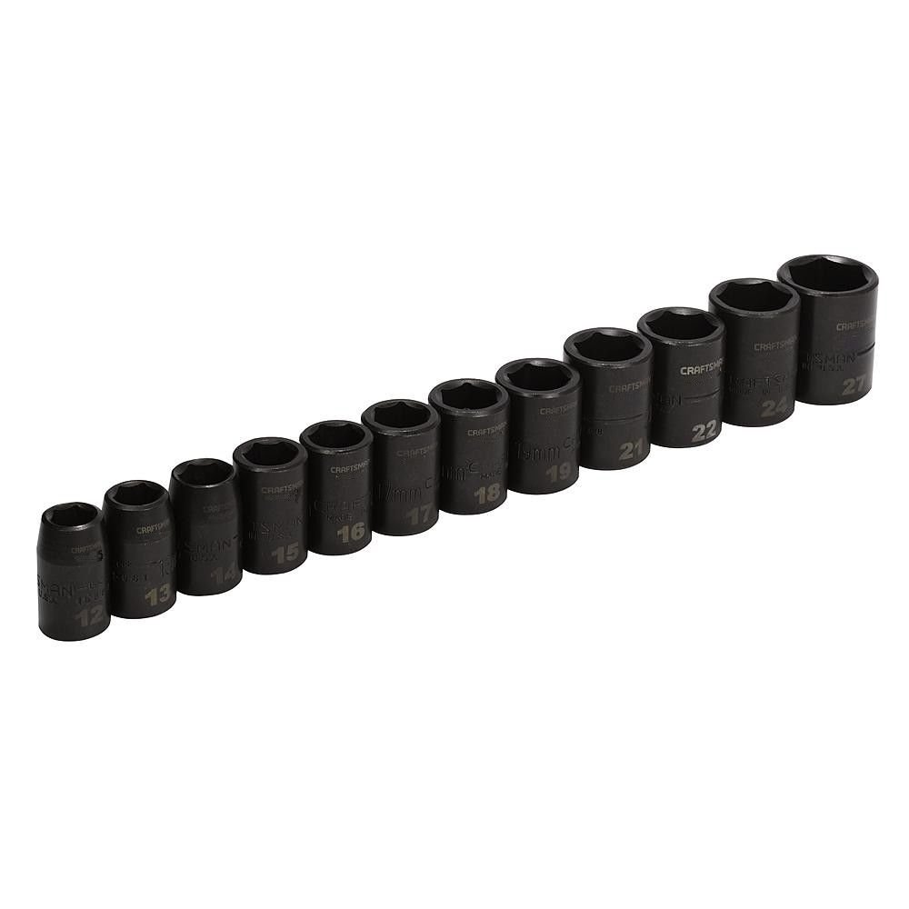 Craftsman 12 Pc MM/Metric 1/2" Drive Shallow Impact Socket Set, 12-27 MM