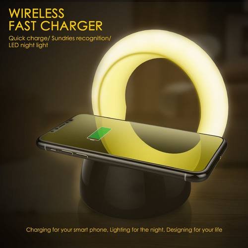 2 in 1 wireless fast charger with night light, 5W - 10W QI standard ...