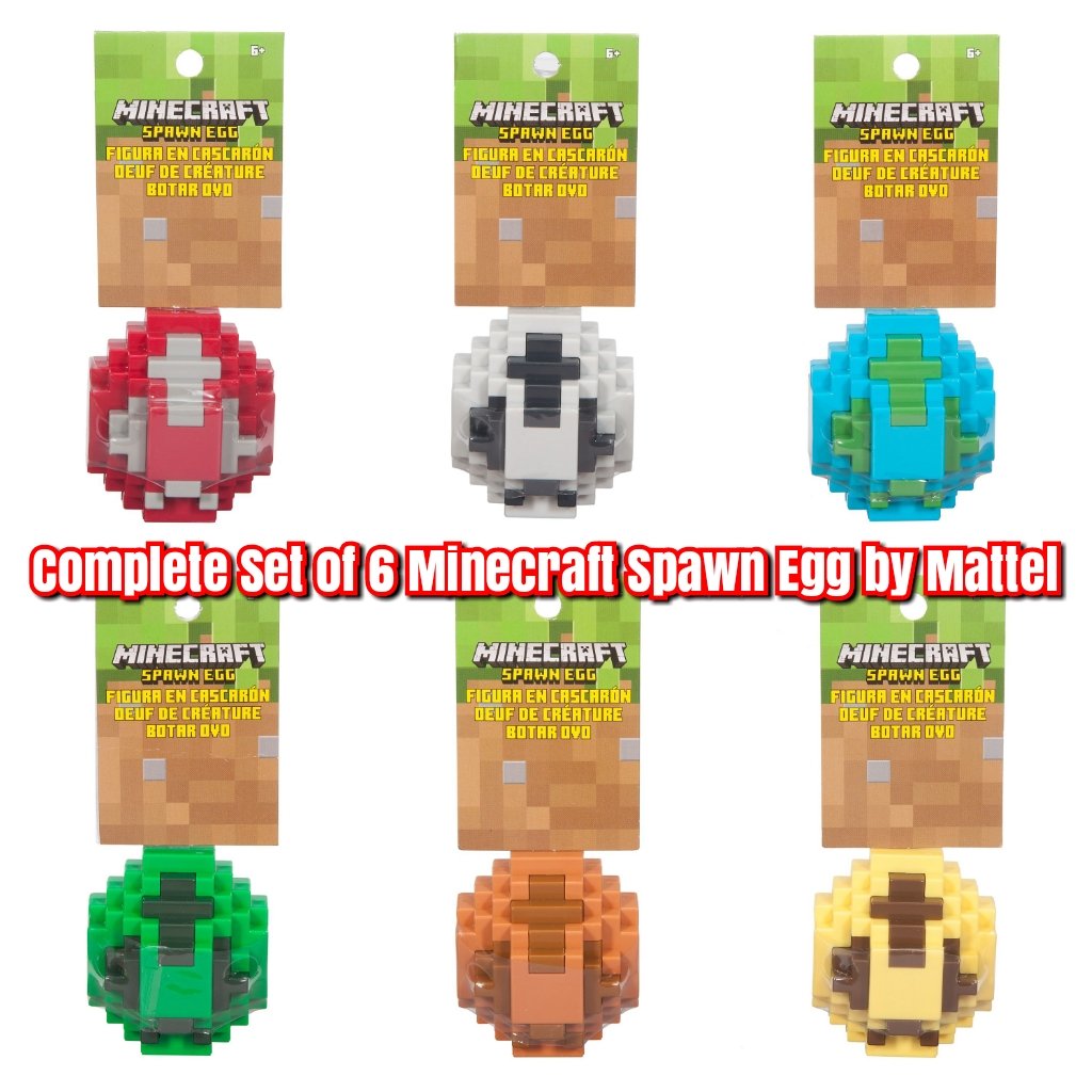 Complete Set of 6 Minecraft Spawn Egg & Matching Mini-Figures by Mattel