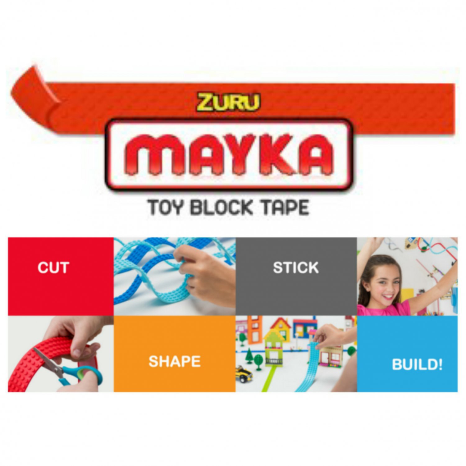 Original Mayka Toy 2M/6.5FT 2-Stud Block Tape by Zuru Set of 9 - #8302