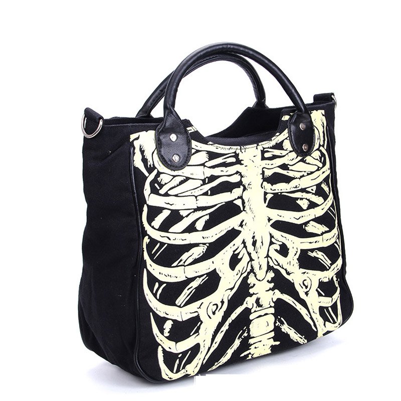 Skeleton Rib Cage Black & White Gothic Handbag