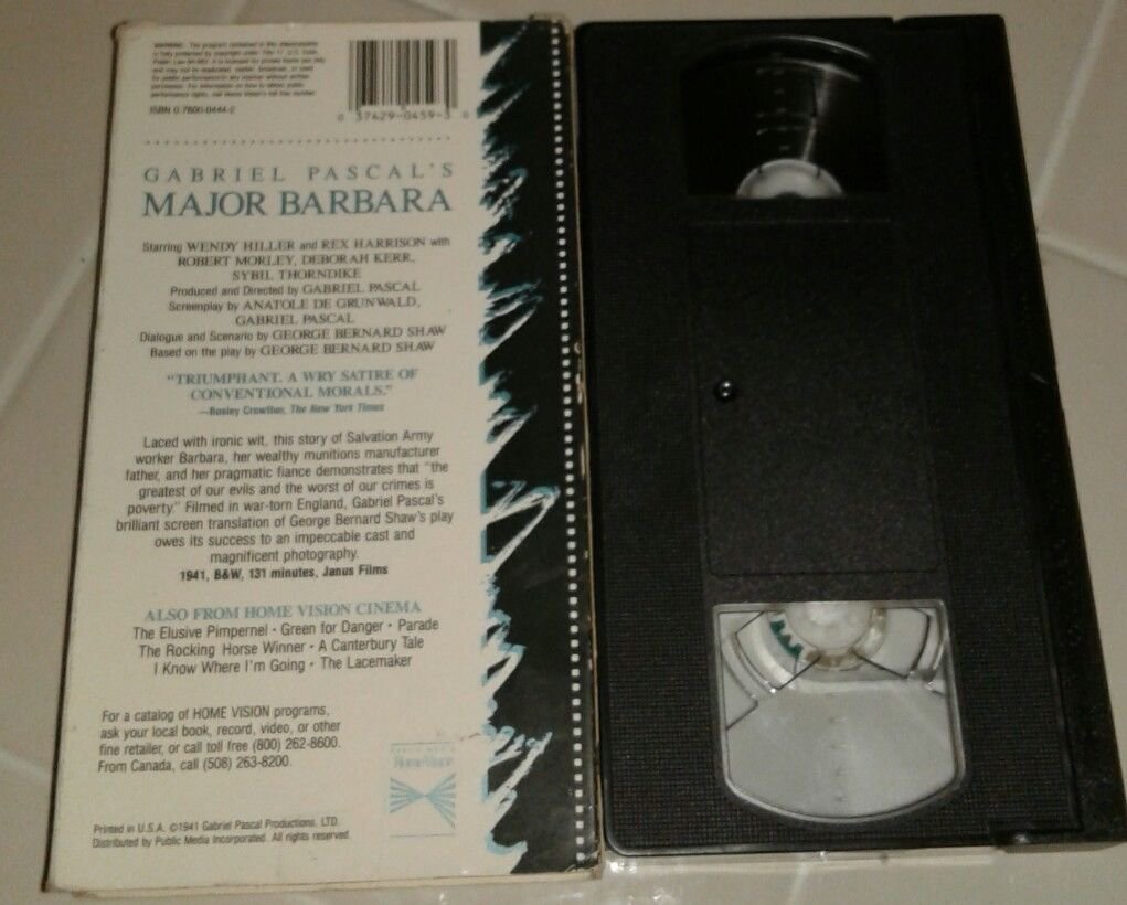 MAJOR BARBARA VHS Wendy Hiller Rex Harrison Ultra Rare Hard to Find