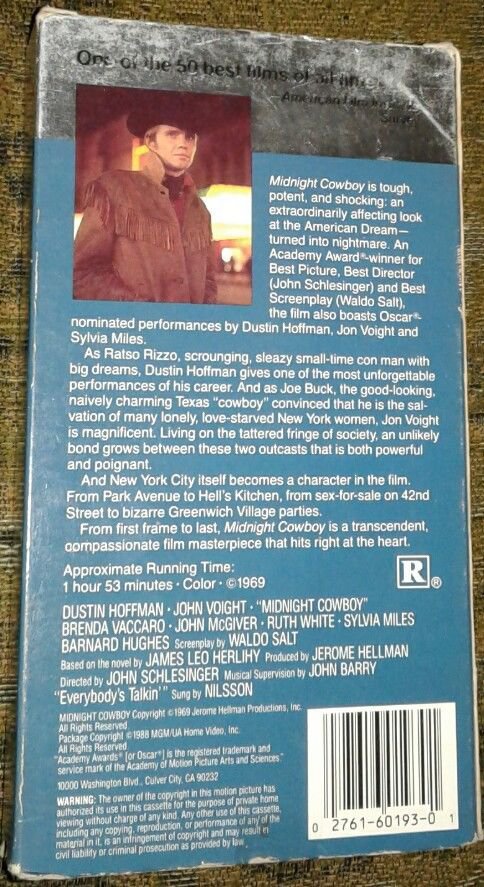 Midnight Cowboy VHS starring Dustin Hoffman and Jon Voight.Original MGM ...