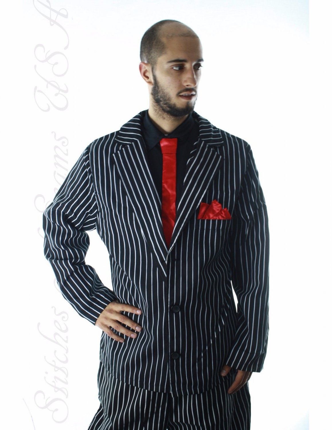 Mens Halloween Costume Mafia Mobster Mob boss gangster Black pinstripes ...