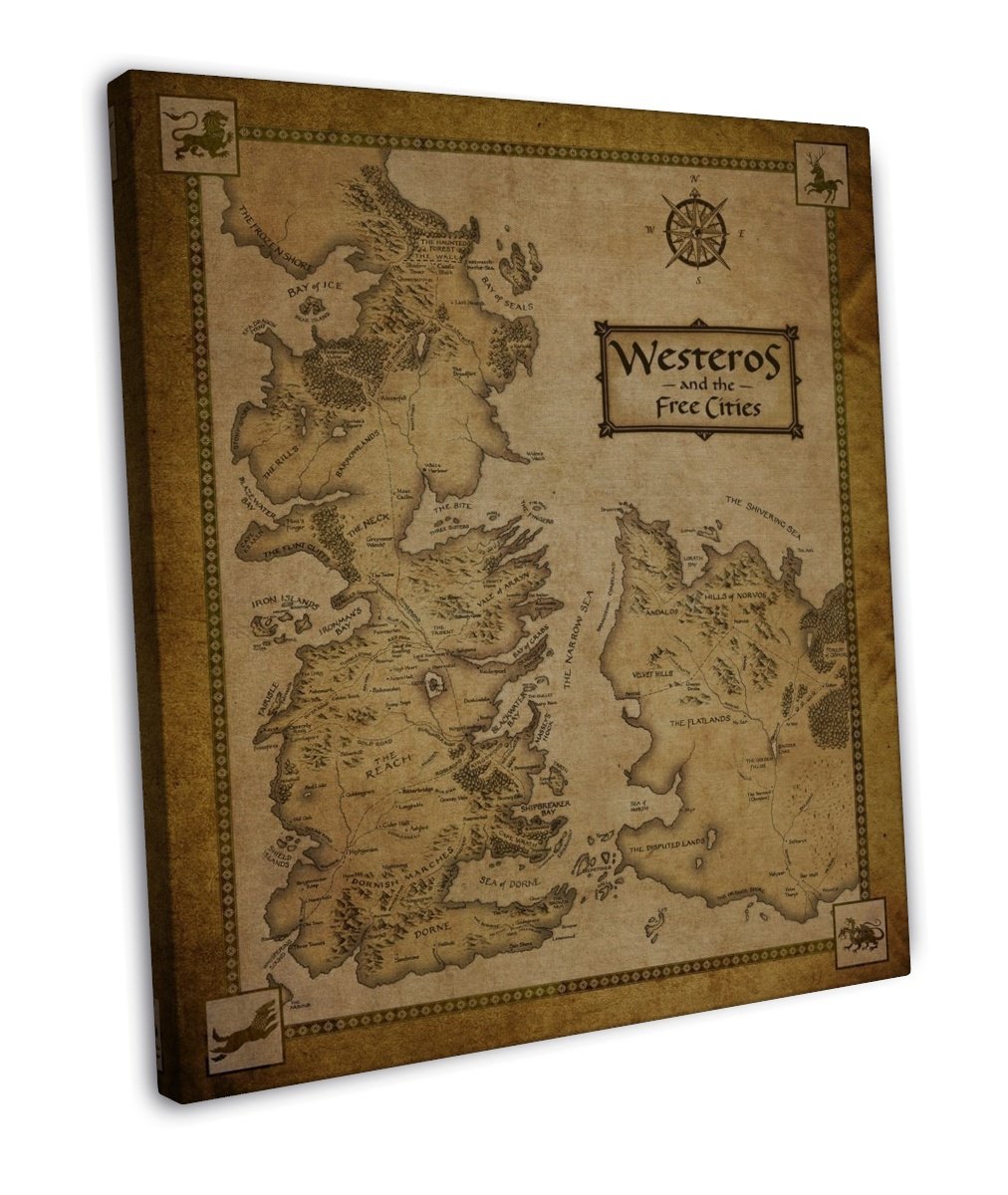 Game Of Thrones Seven Kingdoms Map Art 20x16 inch FRAMED CANVAS Print Decor