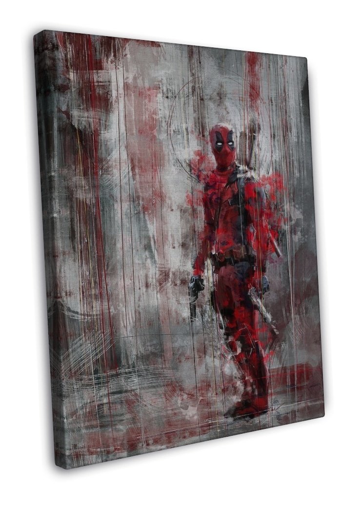 Deadpool Marvel Watercolour Art Image 16x12 inch Framed Canvas Print