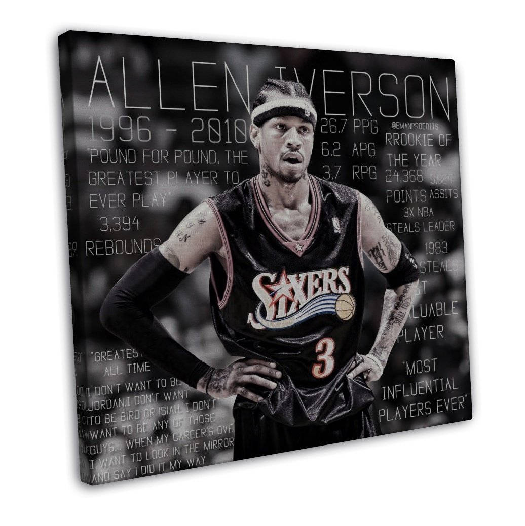Allen Iverson Basketball Star Art 16x12 inch FRAMED CANVAS Print Decor