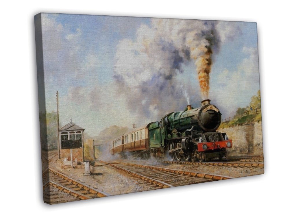Locomotive Steam Train Oil Painting Image 20x16 inch Framed Canvas Print