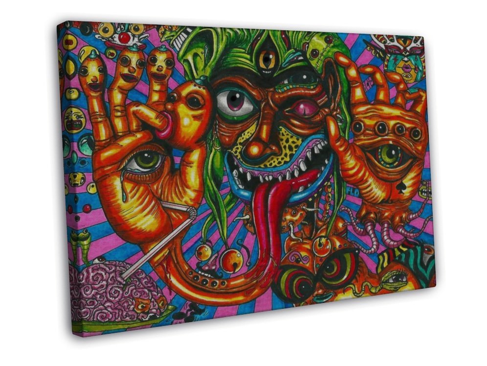 Psychedelic Trippy Monster Abstract Art 20x16 inch FRAMED CANVAS Print