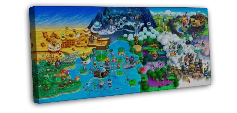 Super Mario Bros Game Map 20x16 inch Framed Canvas Print