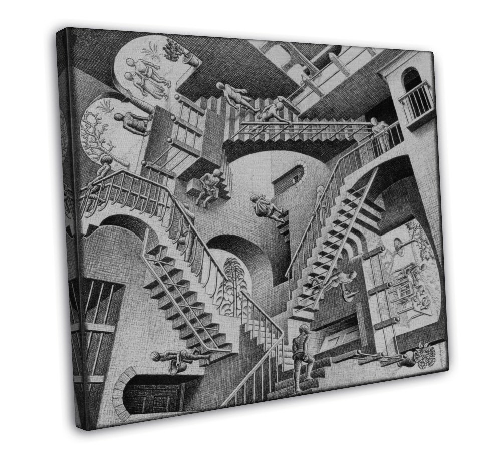 M C Escher Relativity Optical Illusion Drawing Wall Decor 20x16 inch ...