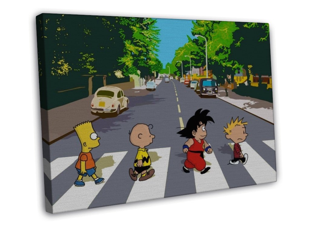 Bart Simpson Charlie Brown Abbey Road Image 16x12 inch Framed Canvas Print