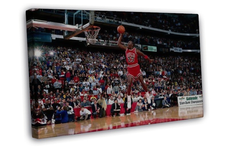 Michael Jordan Famous Foul Line Dunk 16x12 inch Framed Canvas Print