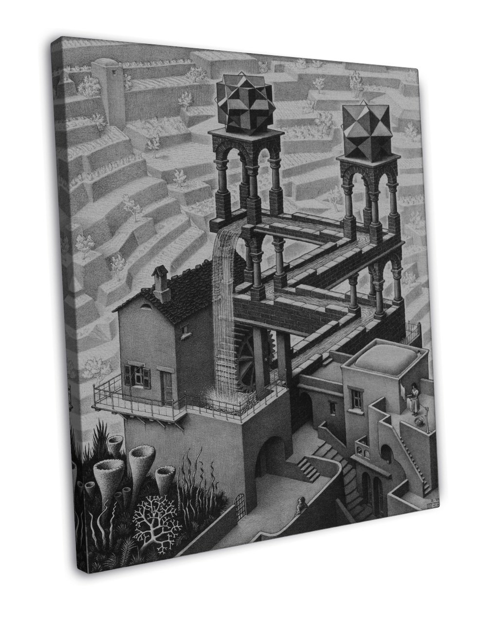 M C Escher Relativity Optical Illusion Drawing Wall Decor 20x16 inch ...
