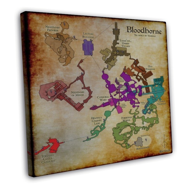Bloodborne Map Game 16x12 inch Framed Canvas Print