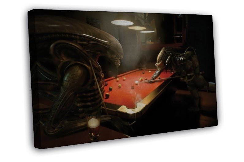Alien Vs Predator 3 Playing Pool Movie Art 16x12 inch FRAMED CANVAS Print