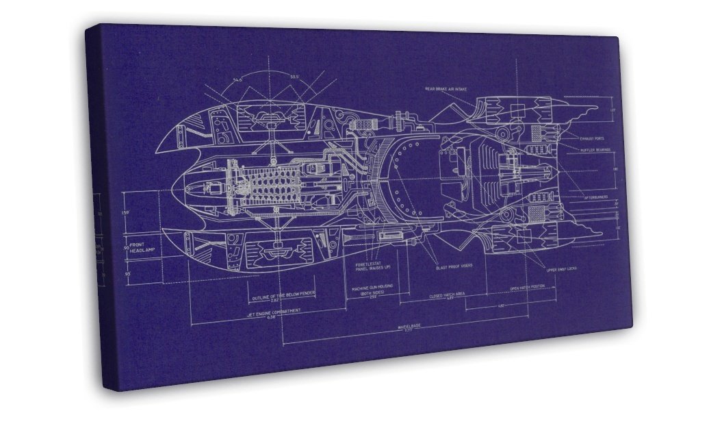 Blue Batman Batmobile Top View Wall Decor 20x16 inch FRAMED CANVAS Print