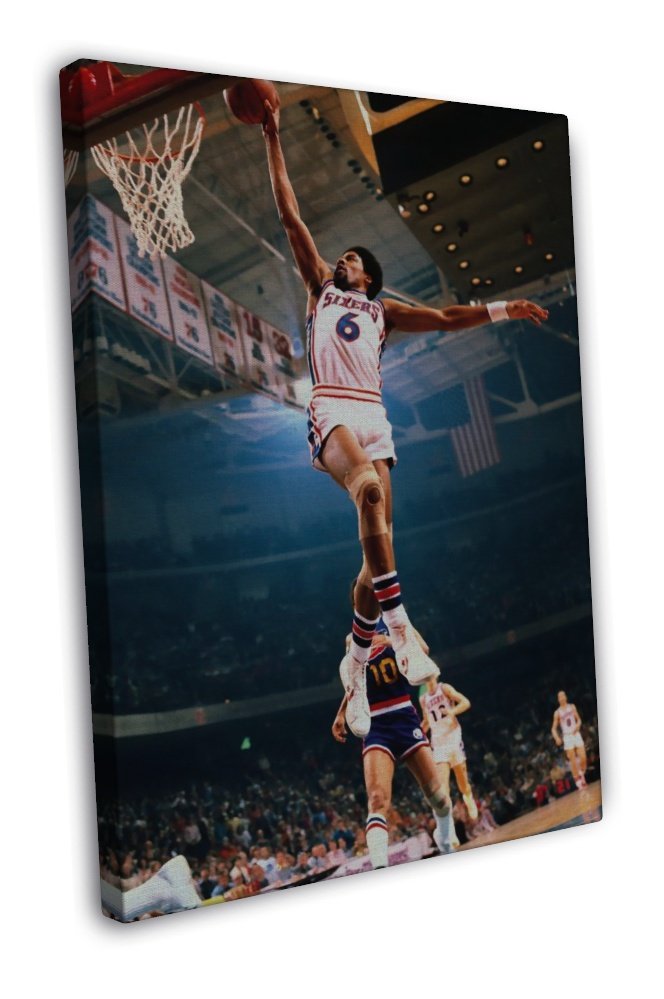 Dr J Julius Erving Dunk Basketball 20x16 inch Framed Canvas Print