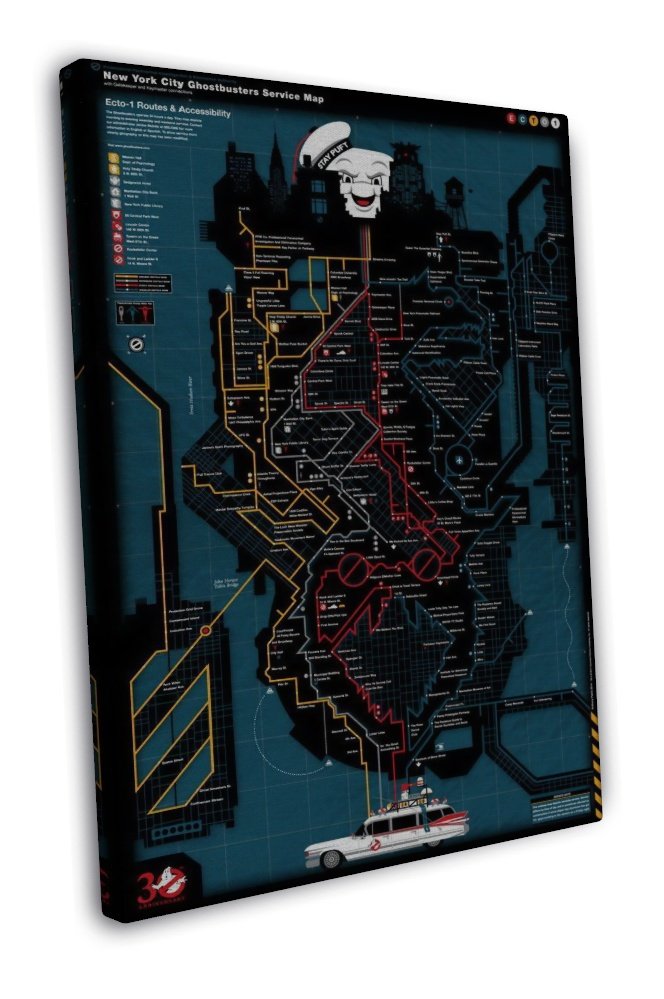 Service Map Of Ghostbusters 2 Movie 20x16 inch FRAMED CANVAS Print
