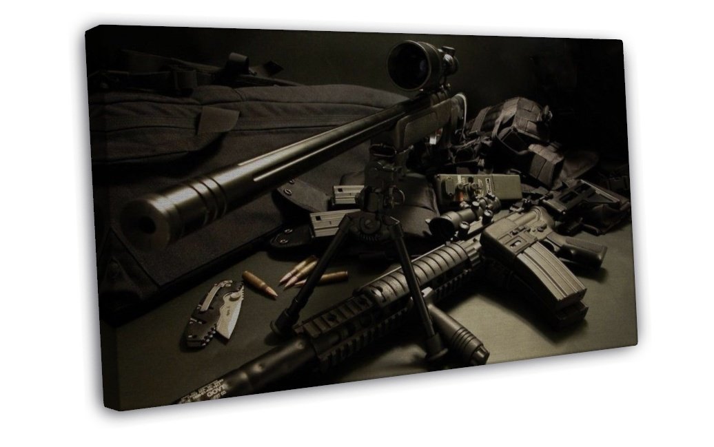 Assault Rifle Weapon Wall Decor 20x16 inch Framed Canvas Print