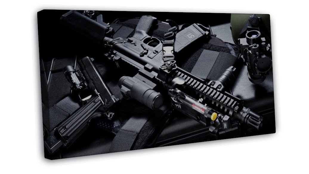 Assault Rifle Weapon Wall Decor 20x16 inch Framed Canvas Print