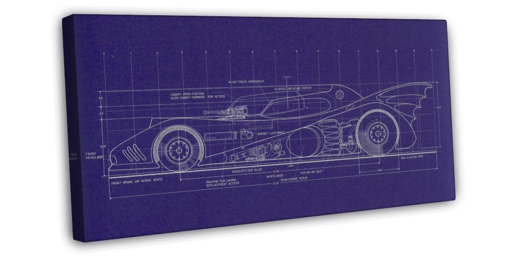 Blue Batman Batmobile Top View Wall Decor 20x16 inch FRAMED CANVAS Print