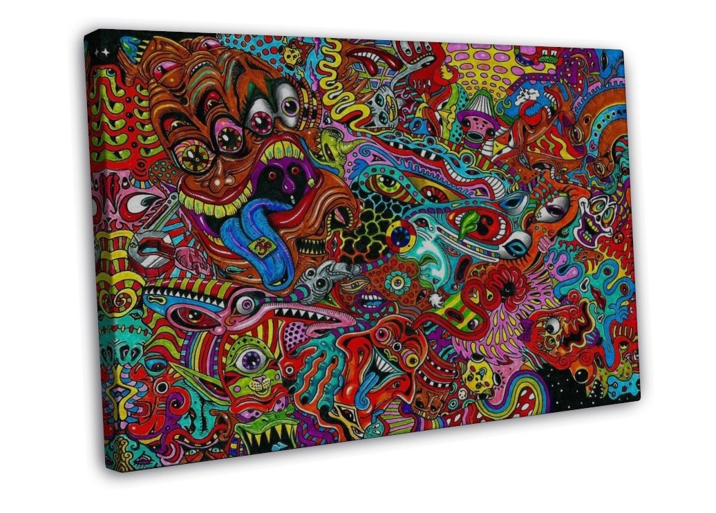 Psychedelic Trippy Art Wall Decor 20x16 inch Framed Canvas Print
