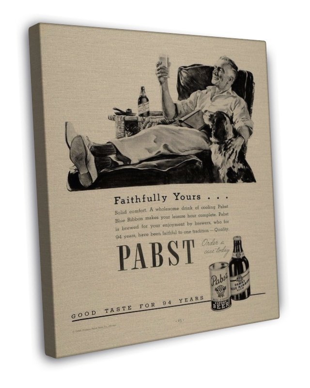 Vintage Pabst Beer Ad Art 20x16 inch Framed Canvas Print