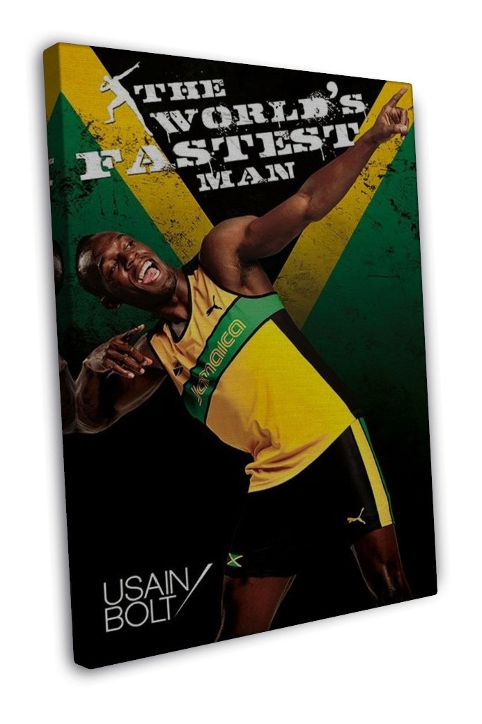Usain Bolt Athletes Art 16x12 inch Framed Canvas Print Decor