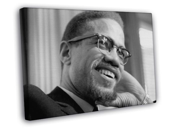 Malcolm X Human Rights BW Portrait 20x16 inch FRAMED CANVAS WALL PRINT
