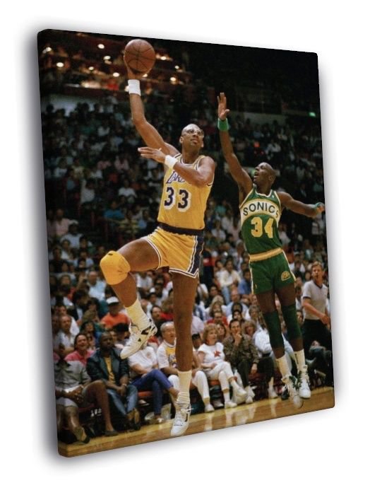 Kareem Abdul-Jabbar Lakers Sky Hook Shot Retro 20x16 inch FRAMED CANVAS ...
