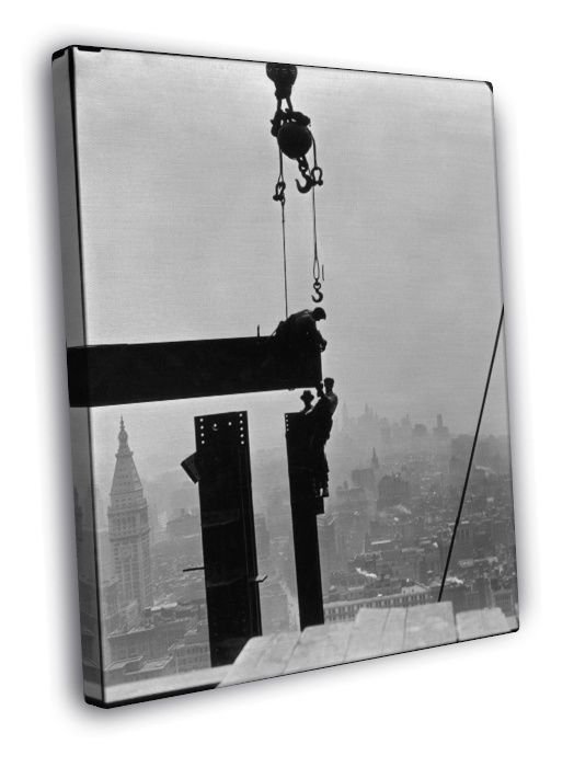 Construction Workers skyscrapers Old Retro BW 20x16 inch FRAMED CANVAS ...