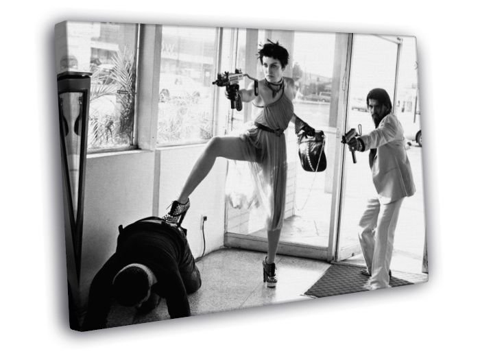 Sharon Stone Gun Awesome Cool Woman Vintage BW 20x16 inch FRAMED CANVAS ...