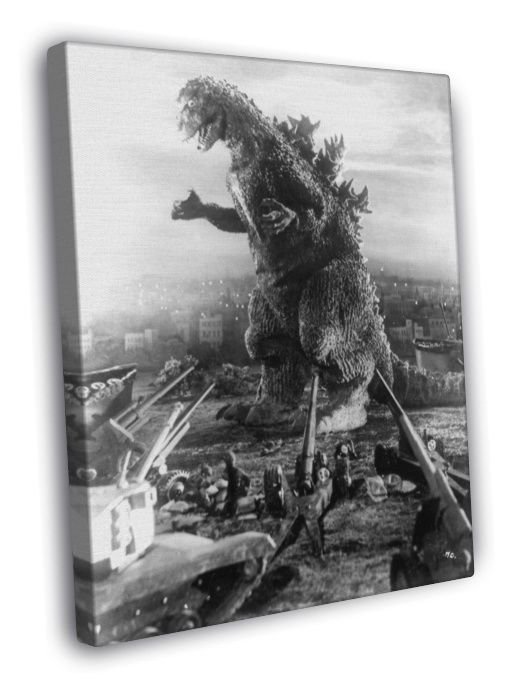 Godzilla 1954 Retro Movie Vintage BW 20x16 inch FRAMED CANVAS WALL PRINT