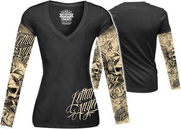WOMENS LETHAL ANGEL SKULL TATTOO LONG SLEEVE SHIRT MEDIUM M