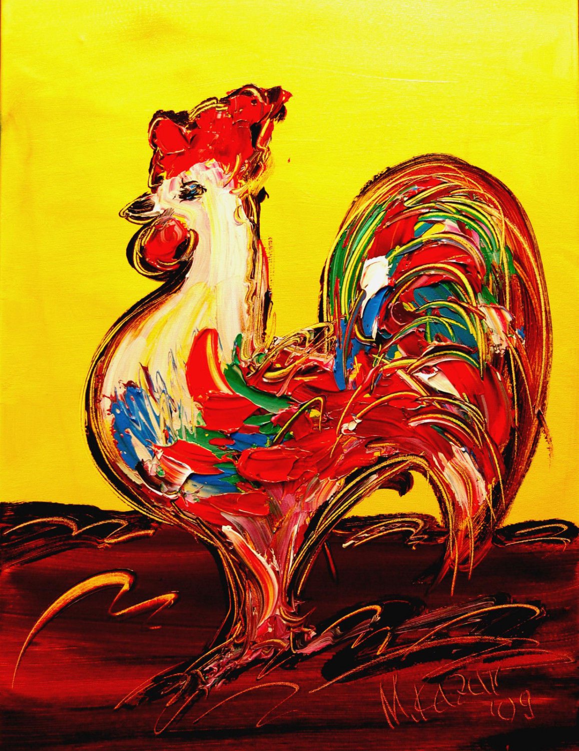 ROOSTER original oil painting MODERN ABSTRACT Canvas WFFTGFIQW