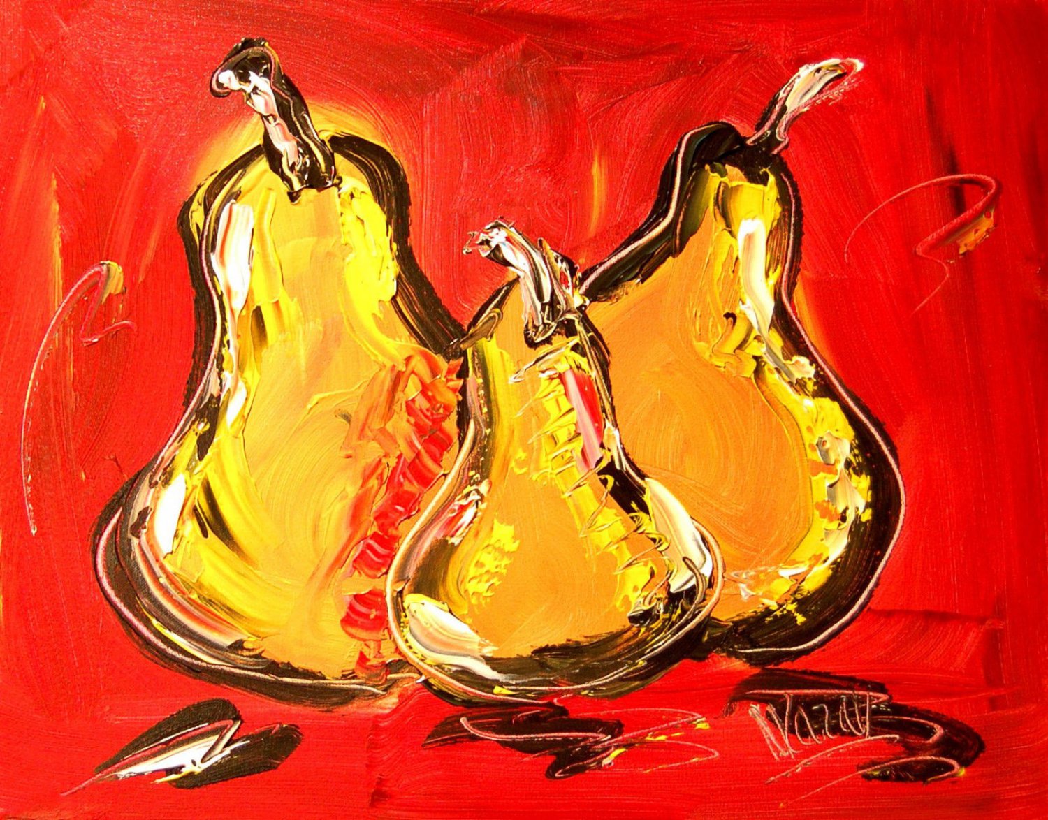 3 PEARS PORTRAIT ART original oil painting MODERN Canvas OIYYO